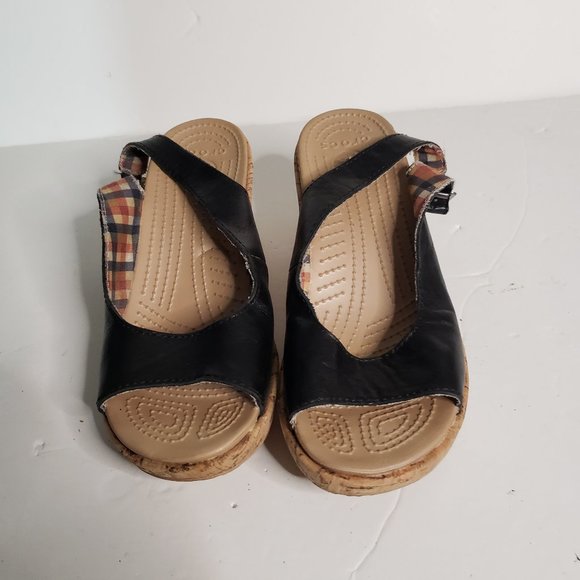 CROCS | Shoes | Crocs Heels Womens Size 7 Black Slingback Wedge Cork ...